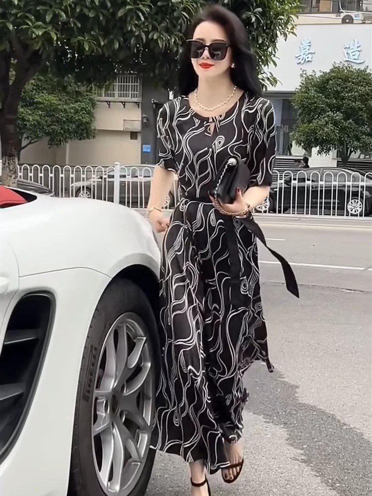 ĐẦM LỤA HỌA TIẾT CAO CẤP SANG TRỌNG - D1209